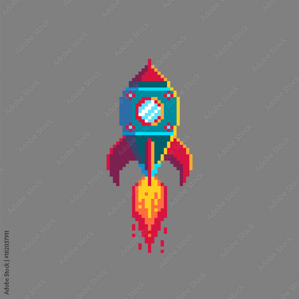 Pixel art spaceship rocket launch. Stock Vector | Adobe Stock
