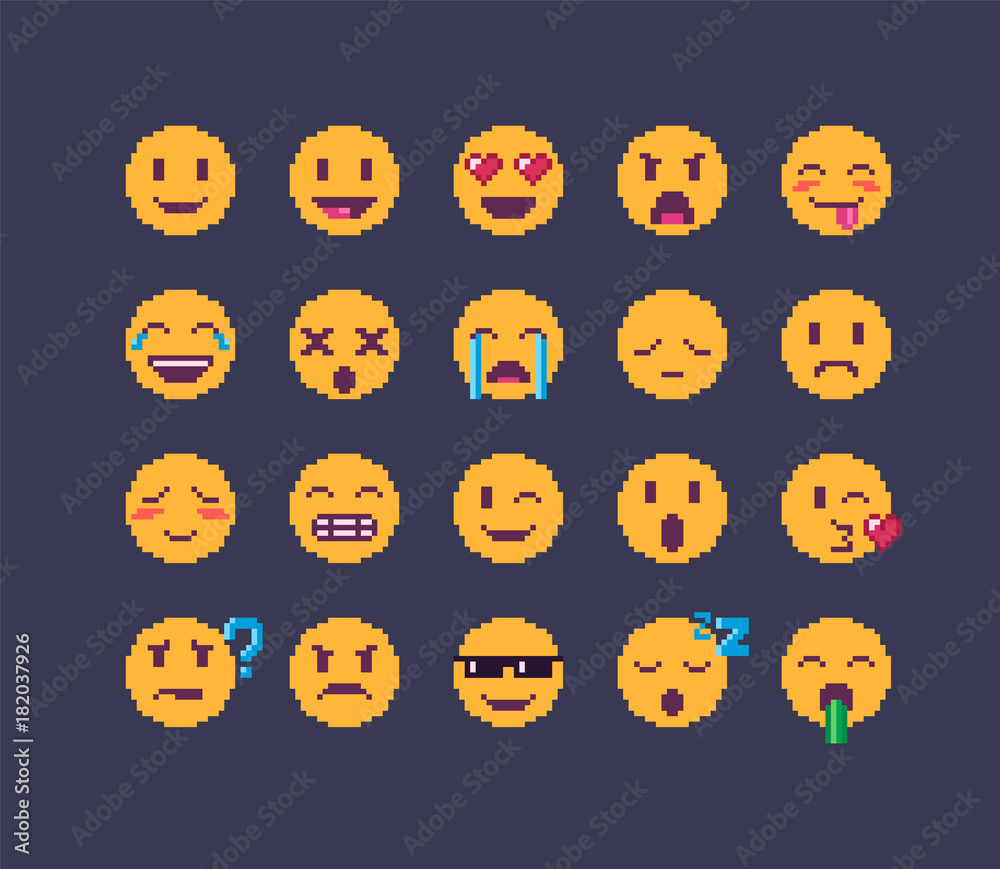Pixel art emoji icon set. Stock Vector | Adobe Stock