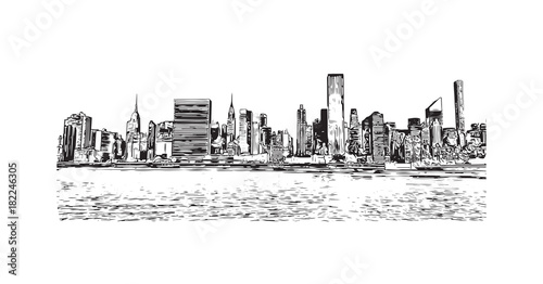 Hand drawn sketch of New York City Outline Sketch in vector ...