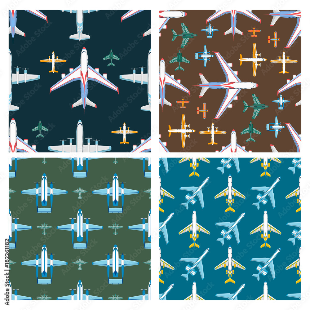 Vector airplane illustration seamless pattern background aircraft ...
