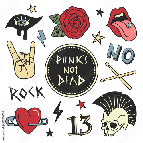 Punk patches collection. Vector illustration of grunge and rock music ...