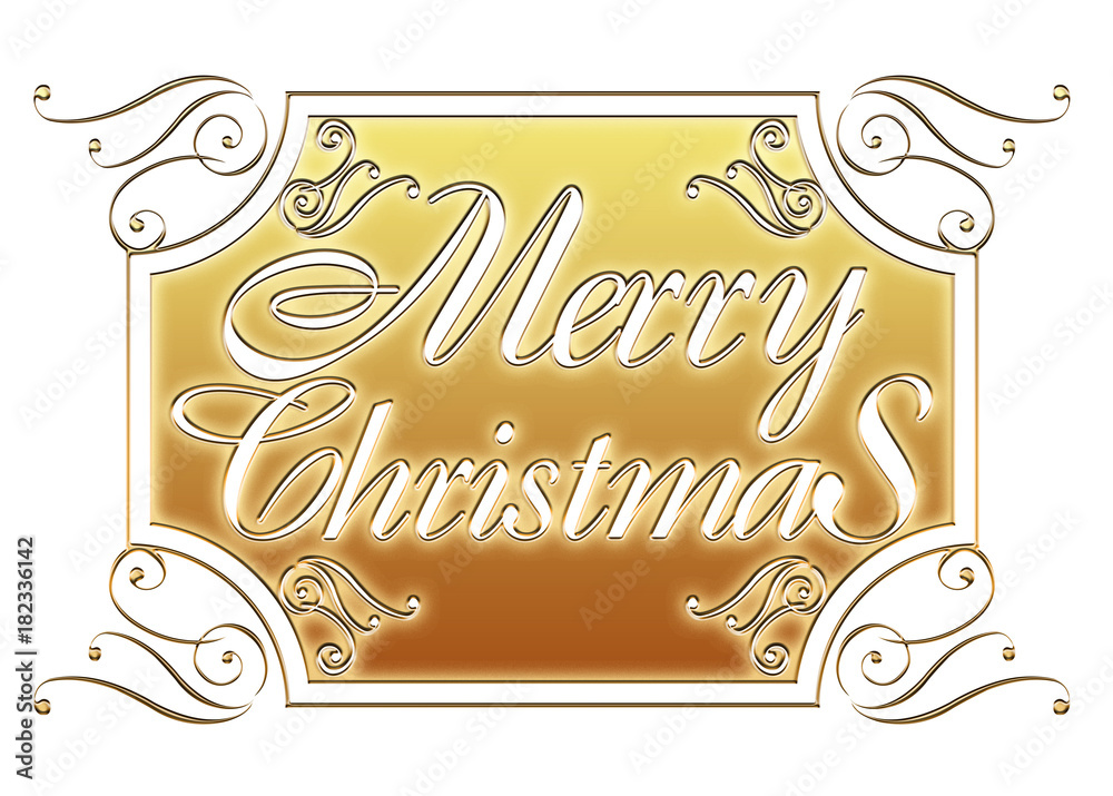 Merry Christmas logo of golden metallic relief-like cursive writing ...