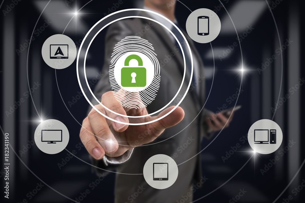 Businessman Fingerprint scan and pressing technology lock security for ...