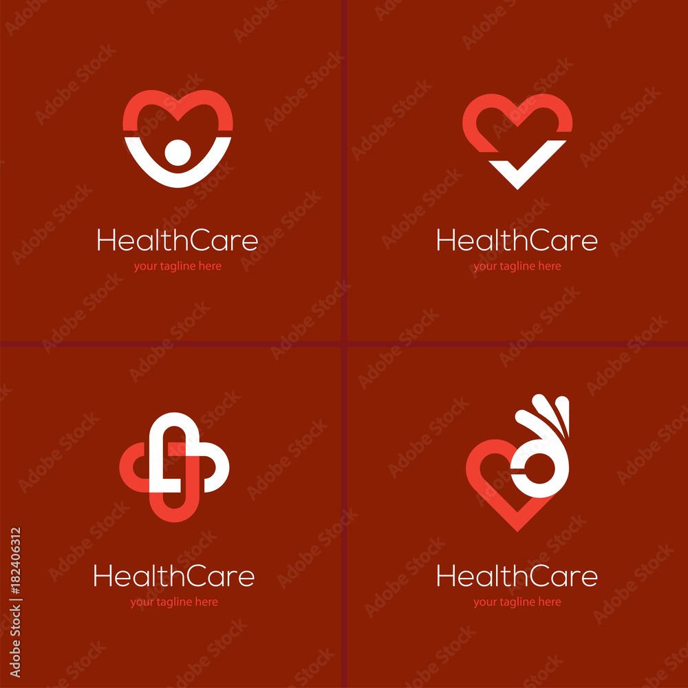 Health care logo set with heart shape. Stock Vector | Adobe Stock
