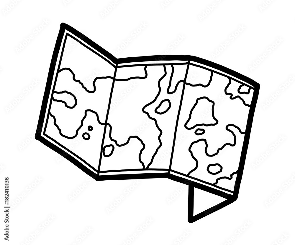 map paper / cartoon vector and illustration, black and white, hand ...