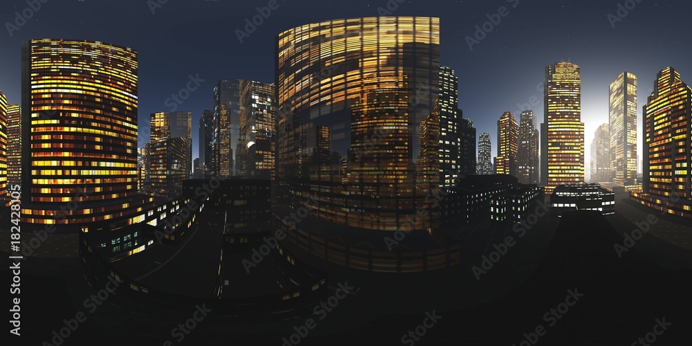 HDRI, Equirectangular projection, Spherical panorama., Night city ...