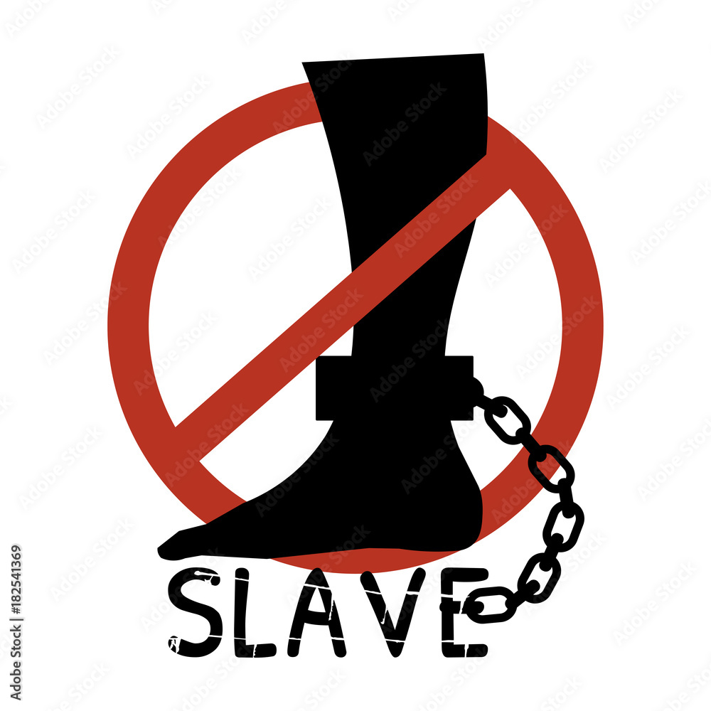 Vector silhouette of the leg in chains. A foot chained to the word ...