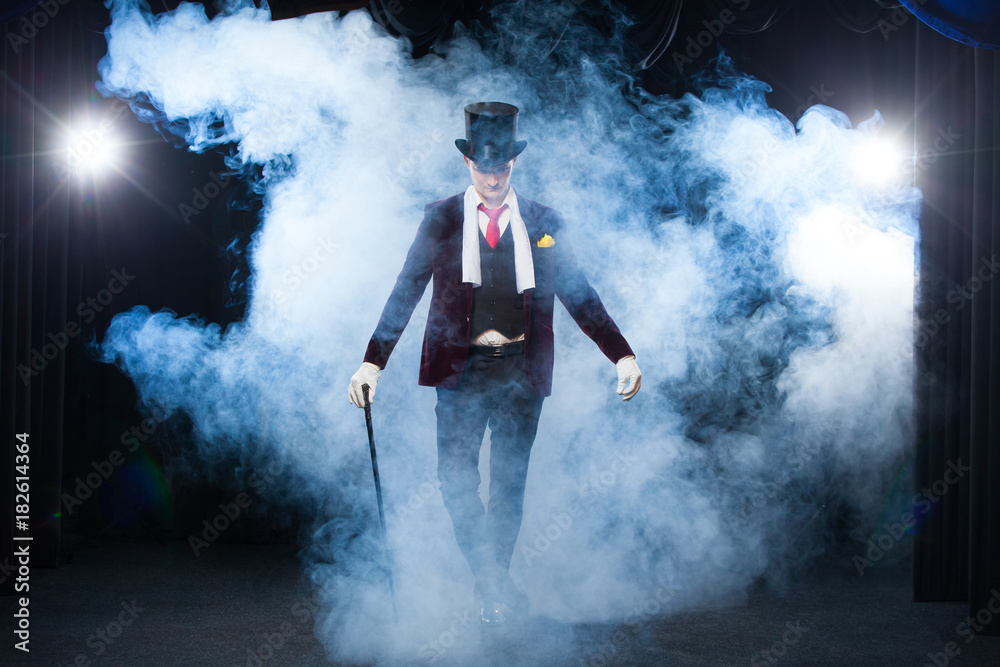 Magician, Juggler man, Funny person, Black magic, Illusion standing on ...