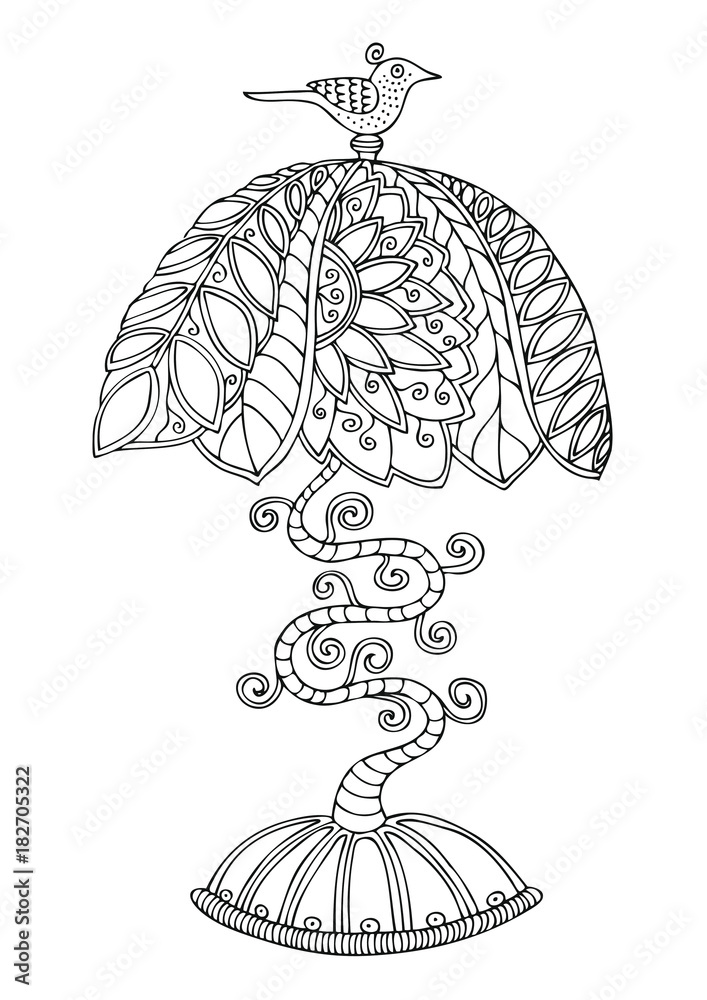 Tiffany style lighting. Hand drawn table lamp. Sketch for anti-stress ...