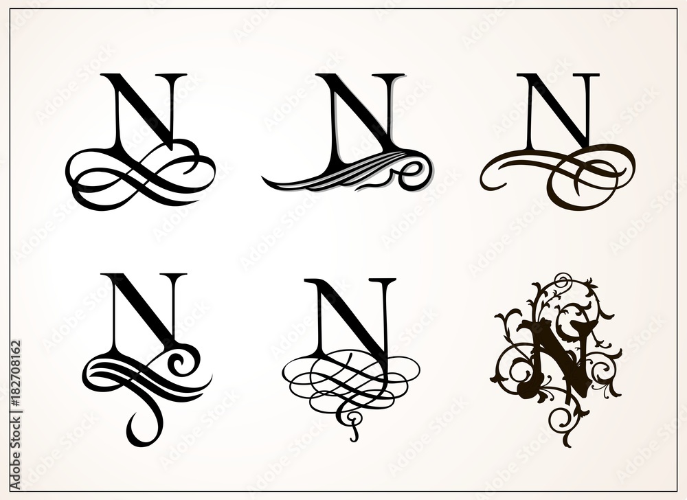 Vintage Set . Capital Letter N for Monograms and Logos. Beautiful ...