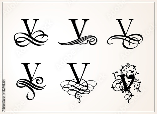 Vintage Set . Capital Letter V for Monograms and Logos. Beautiful ...