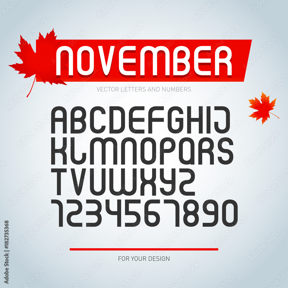 November font, set of stylized alphabet letters and numbers. vector ...