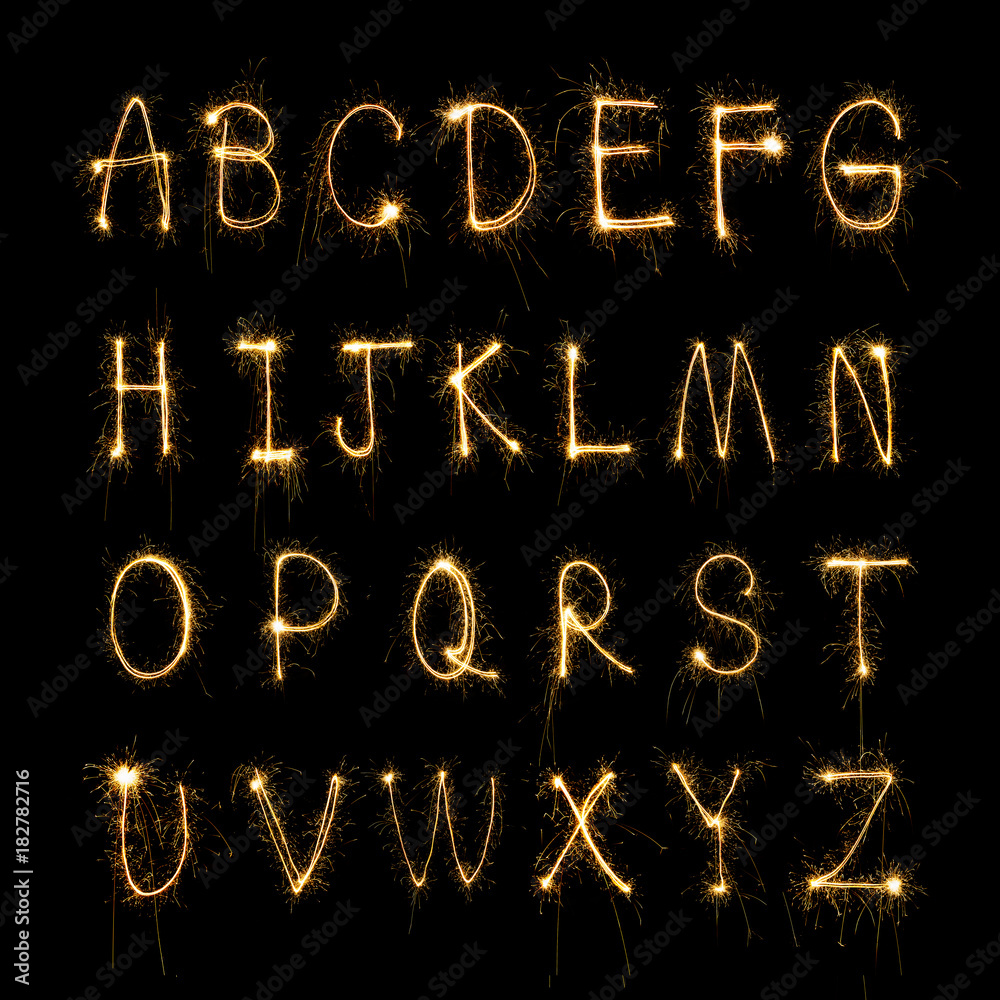 sparkler firework light alphabet Stock Photo | Adobe Stock