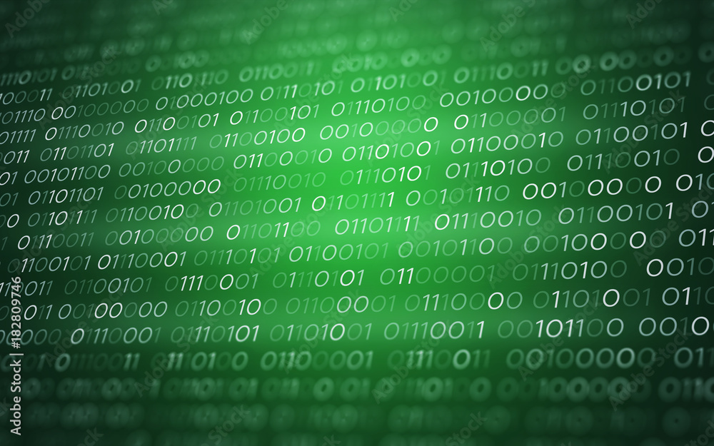 3d Abstract Green Binary Code Futuristic Information Technology Illustration Render Background