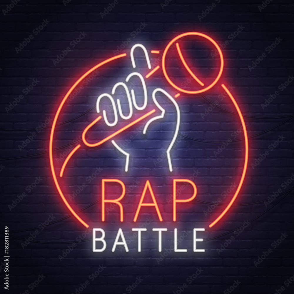 Rap Battle neon sign. Neon sign. Stand Up logo, emblem and label ...