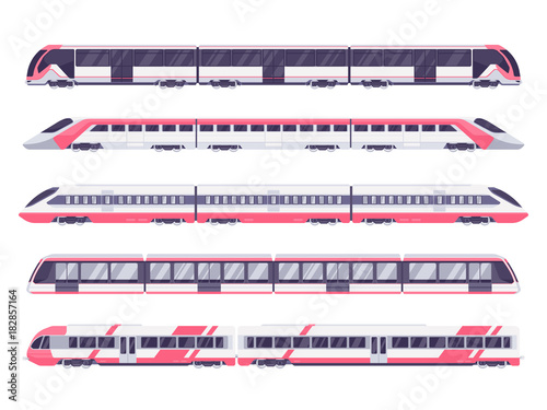 Set of passenger train. Subway transport underground train. Metro train ...