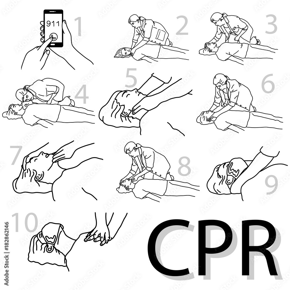 Emergency first aid cpr procedure vector illustration sketch hand drawn ...