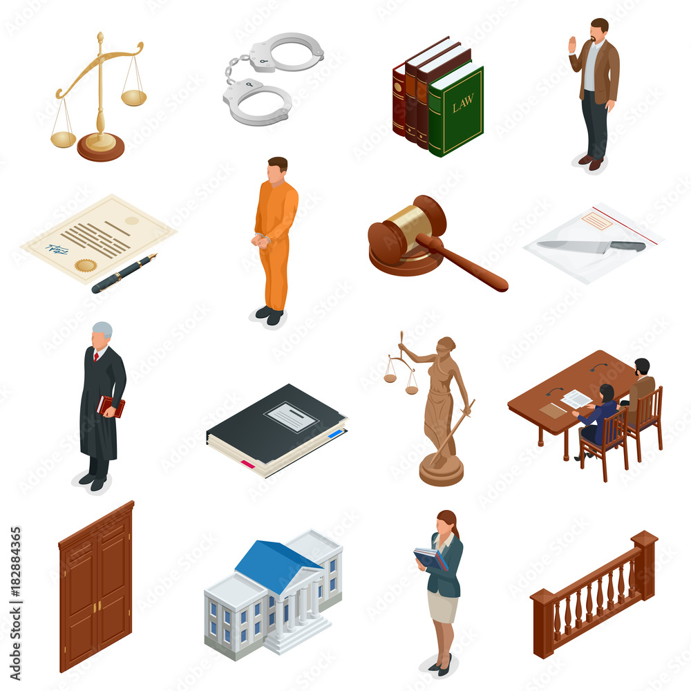 Isometric Law and Justice. Symbols of legal regulations. Juridical ...