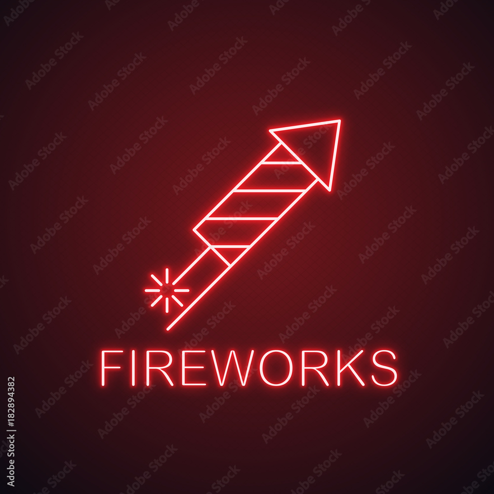 Rocket firework neon light icon Stock Vector | Adobe Stock
