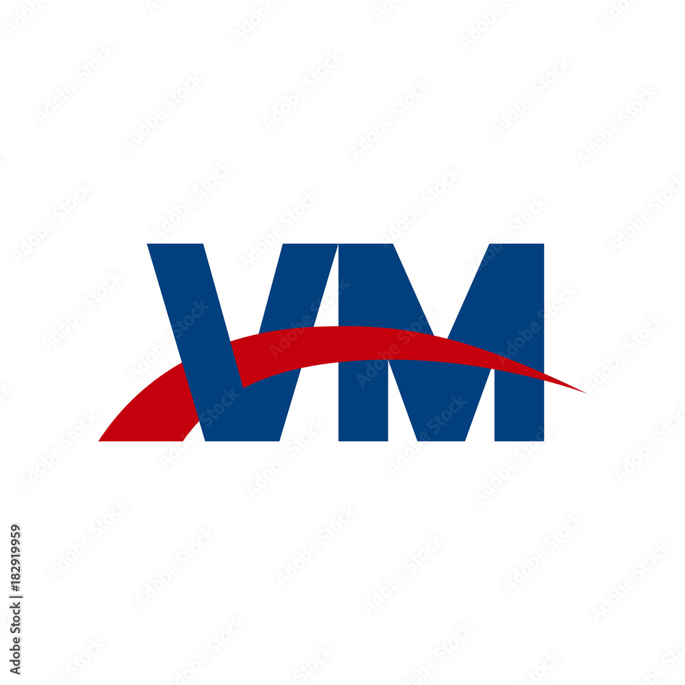 Initial letter VM, overlapping movement swoosh logo, red blue color ...