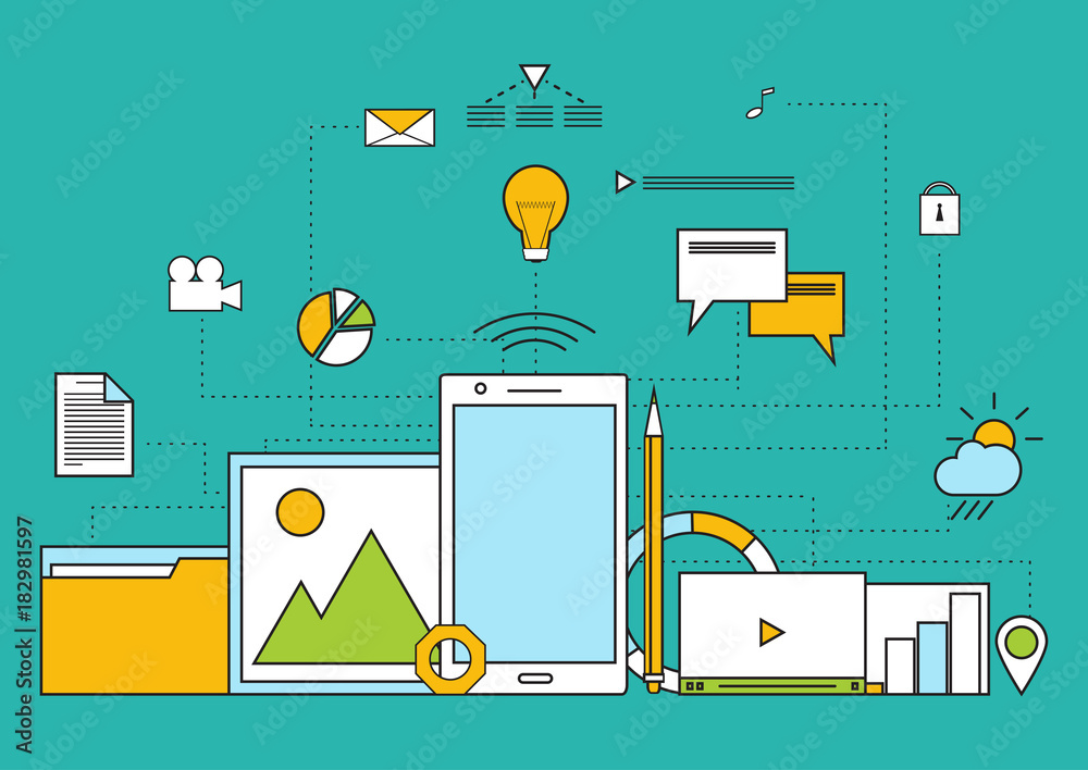 Set of flat elements for creative process concept, idea, website, app design and development ...