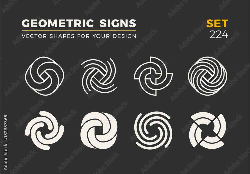 Set of eight minimalistic trendy shapes. Stylish vector logo emblems ...
