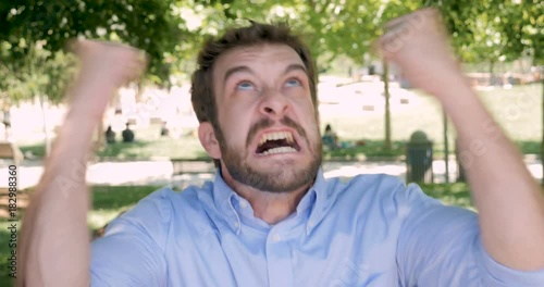 Pissed off angry furious man shaking his fists in the air Stock Video ...