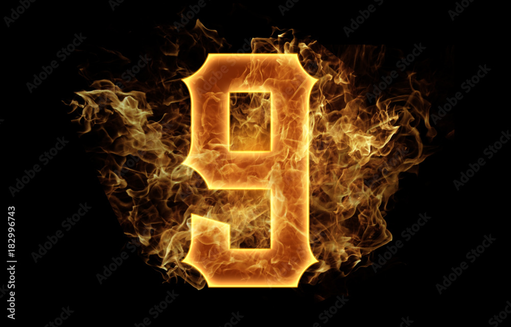 Illustration Stock 9 nine number numeral digit logo fire flames design ...