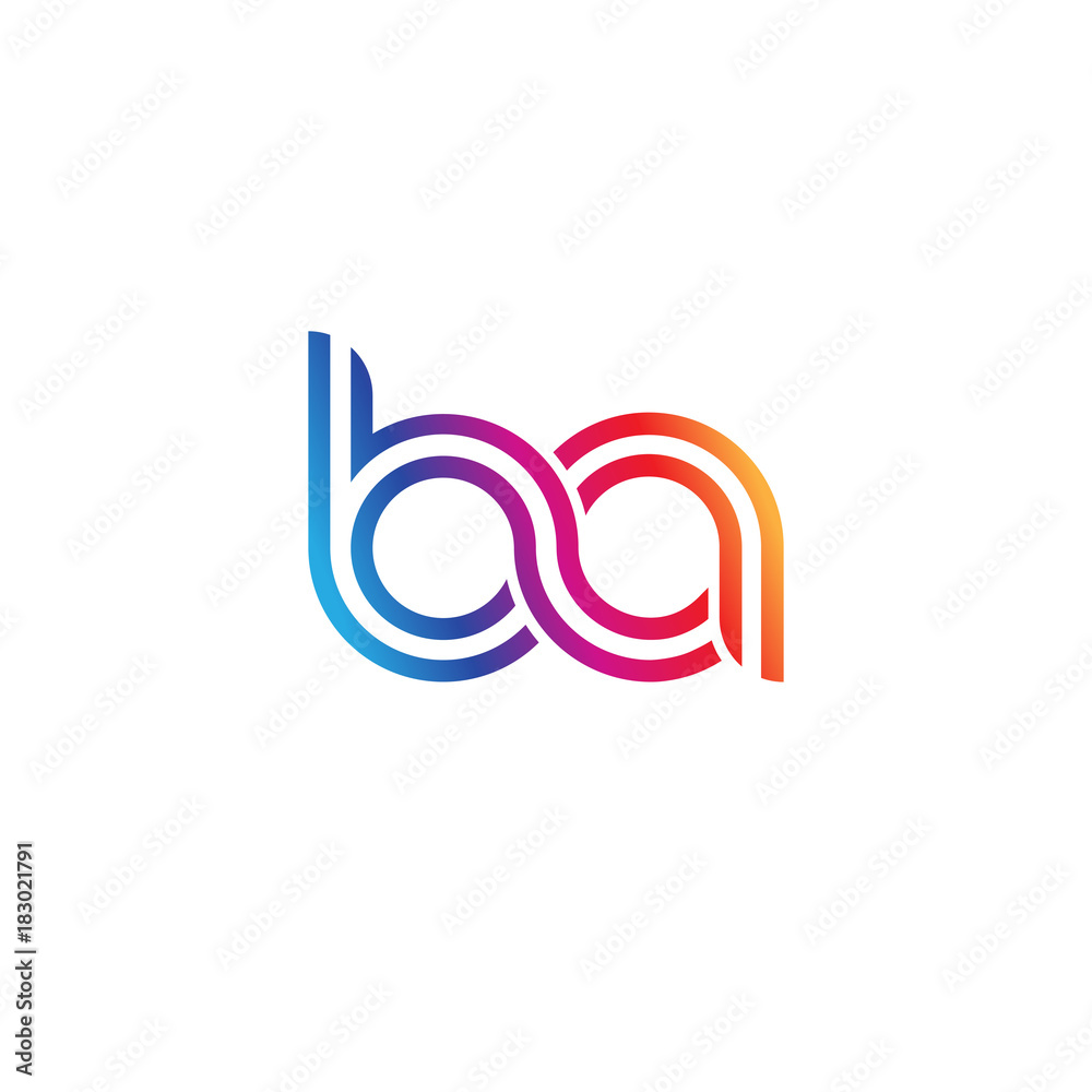 Initial lowercase letter ba, linked outline rounded logo, colorful ...