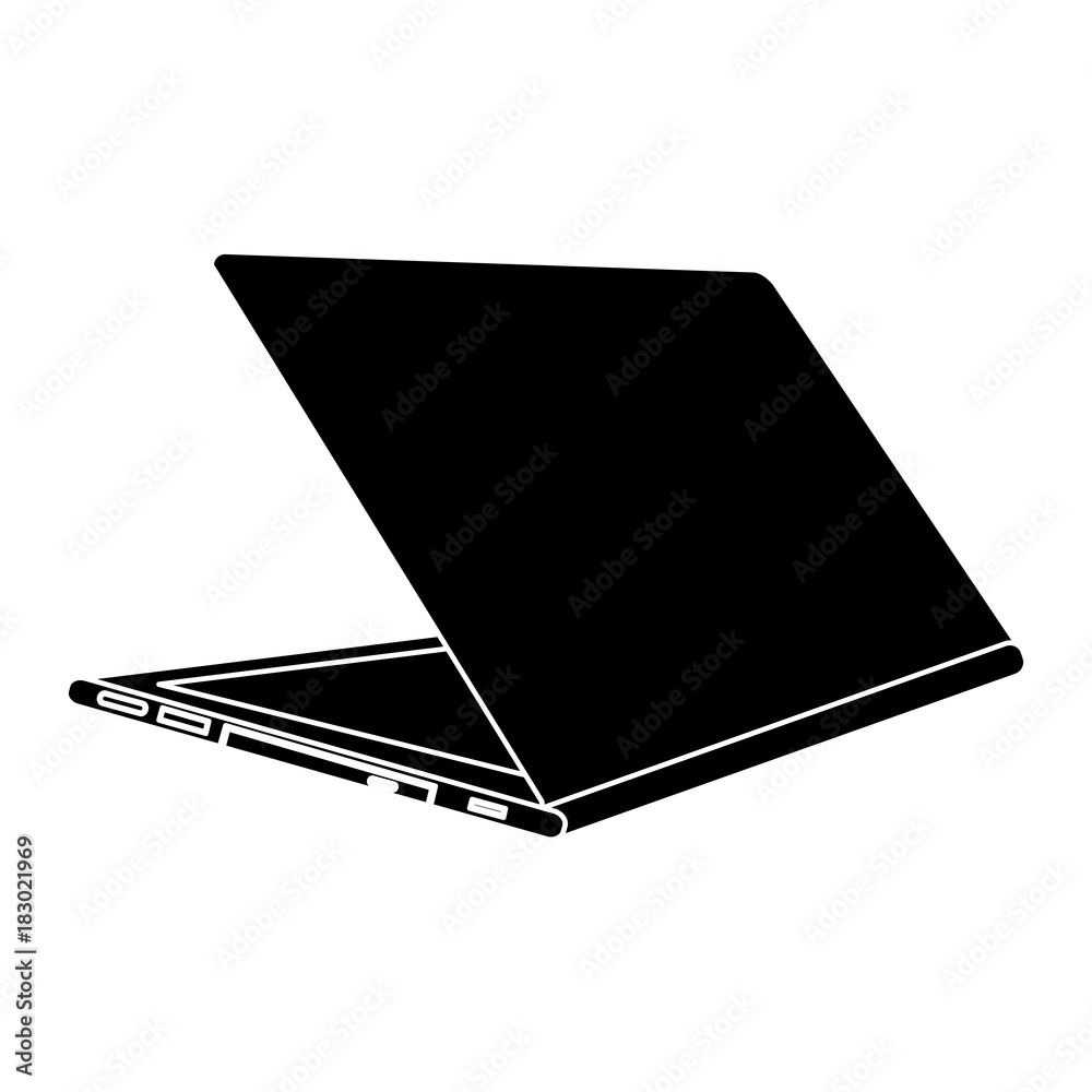 open laptop back view icon digital device vector illustration black ...