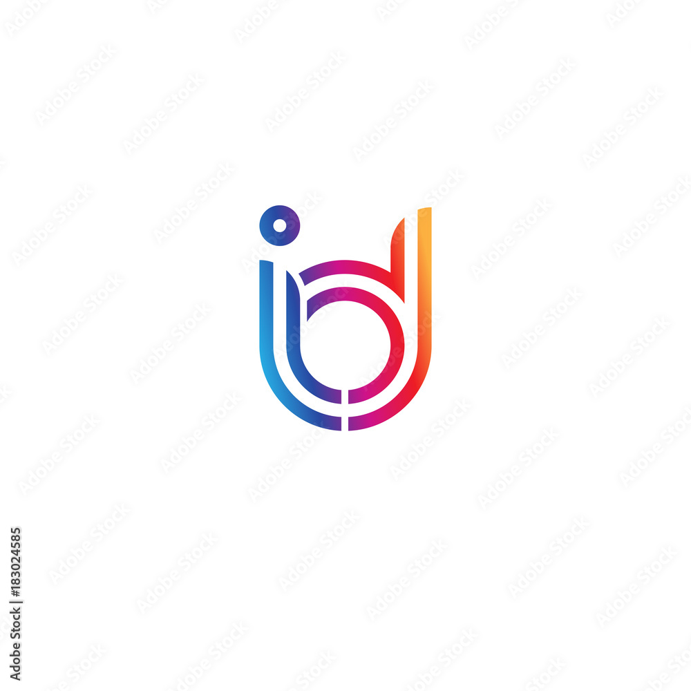Initial lowercase letter id, linked outline rounded logo, colorful ...