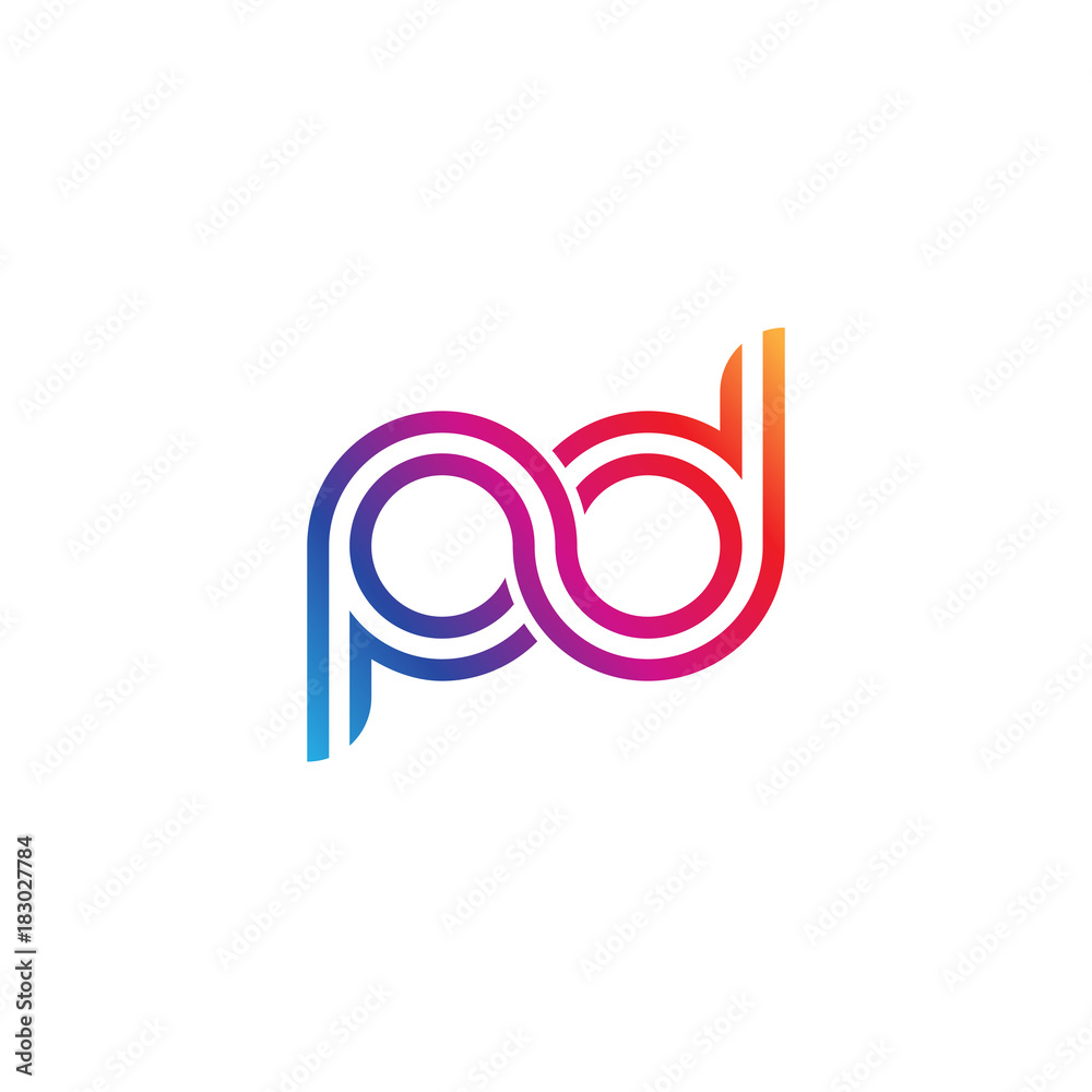 Initial lowercase letter pd, linked outline rounded logo, colorful ...