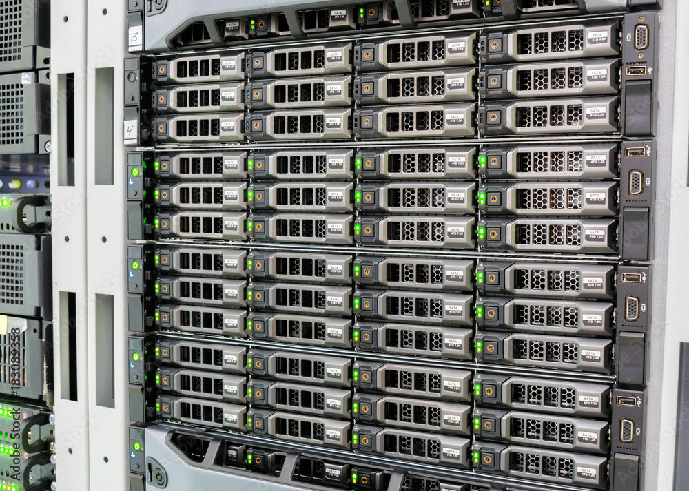 Reception with operating servers located in data center server room ...