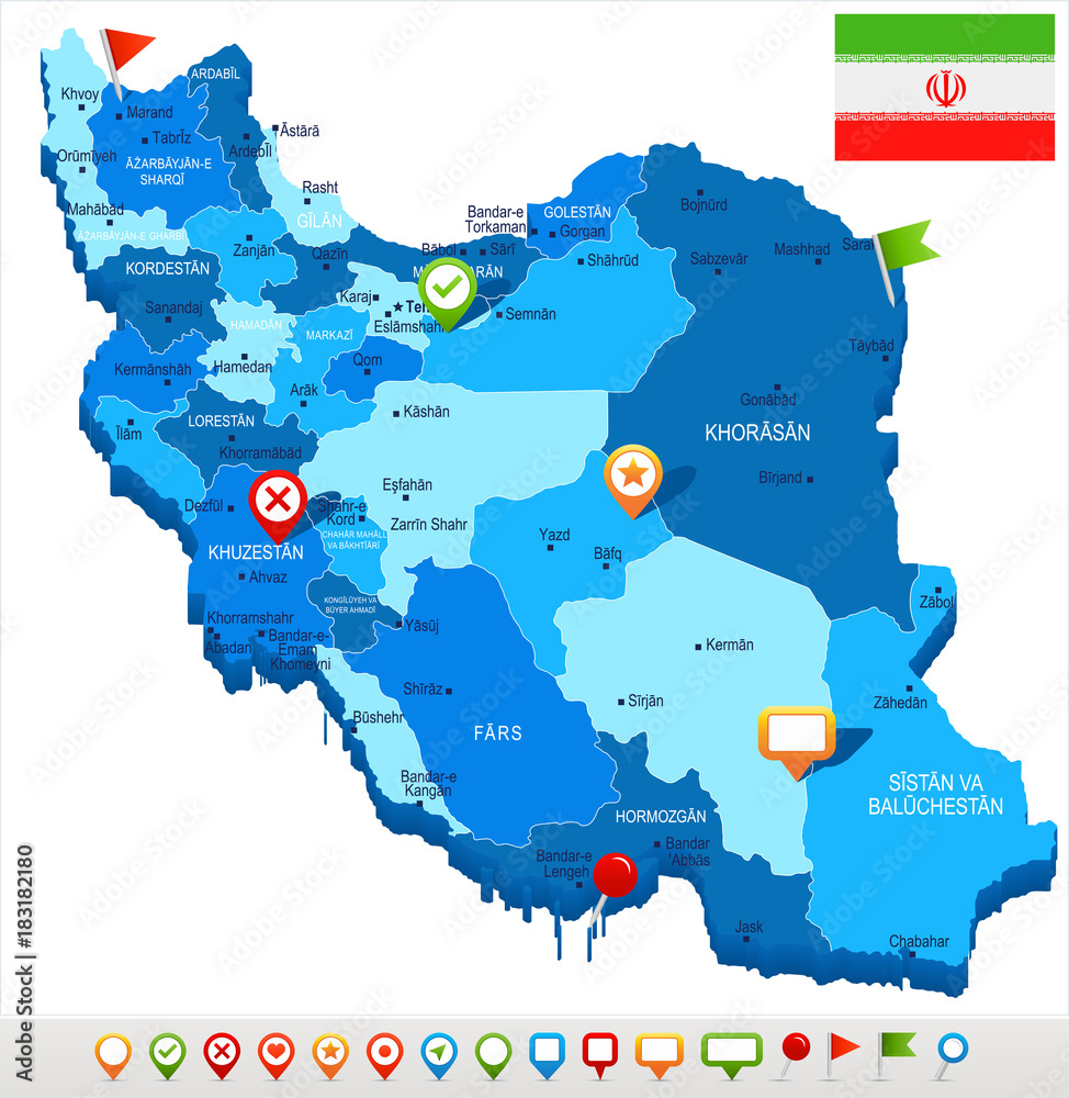 Iran - map and flag - Detailed Vector Illustration Stock Vector | Adobe ...