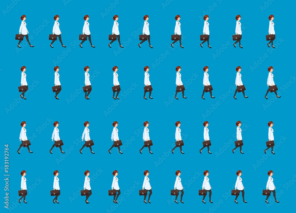 Business girl walk cycle animation sprite sheet, Women walk cycle ...