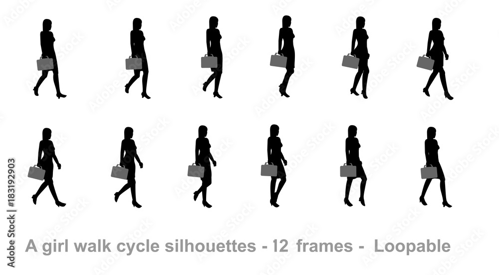 Stock-Vektorgrafik „Business girl walk cycle animation sprite sheet ...