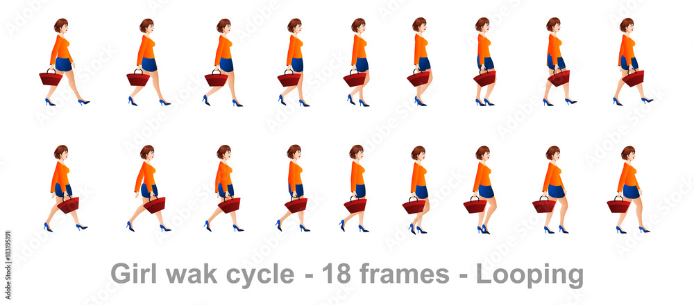 Vector de Stock shopping girl walk cycle, Animation sprite sheet ...