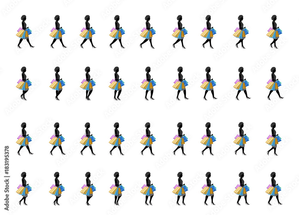 Vector de Stock shopping girl walk cycle, Animation sprite sheet ...