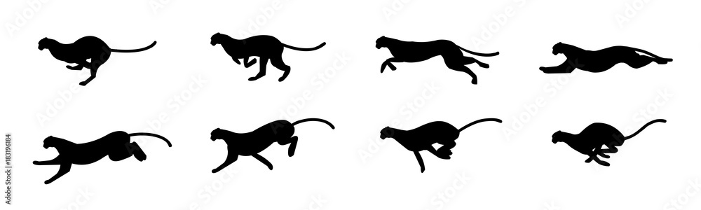 Cheetah run cycle Animation Sprite Sheet, Silhouette, Animation frames ...
