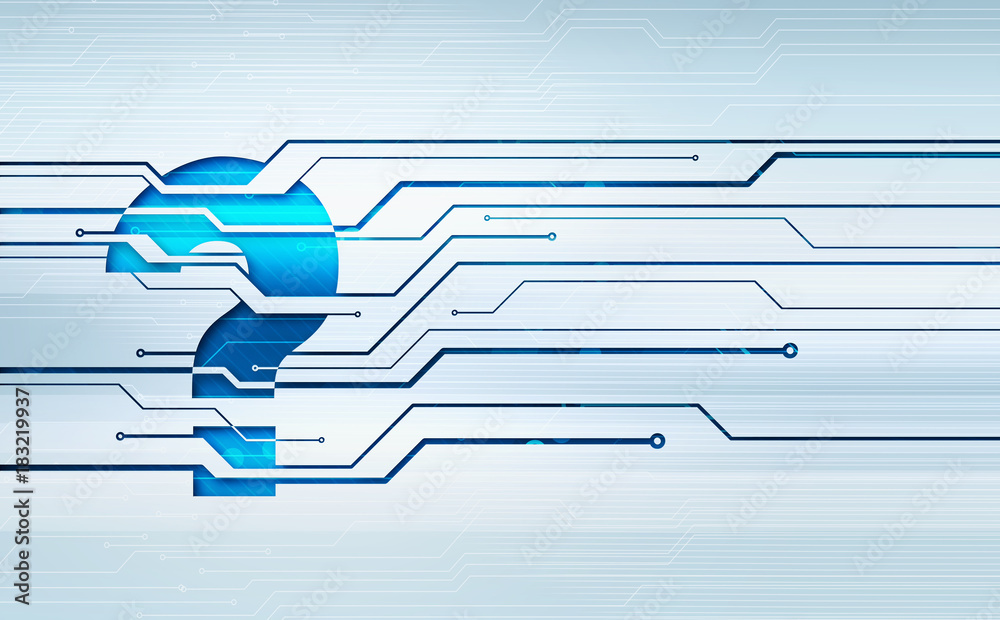 Abstract digital concept illustration of question mark icon on circuit ...