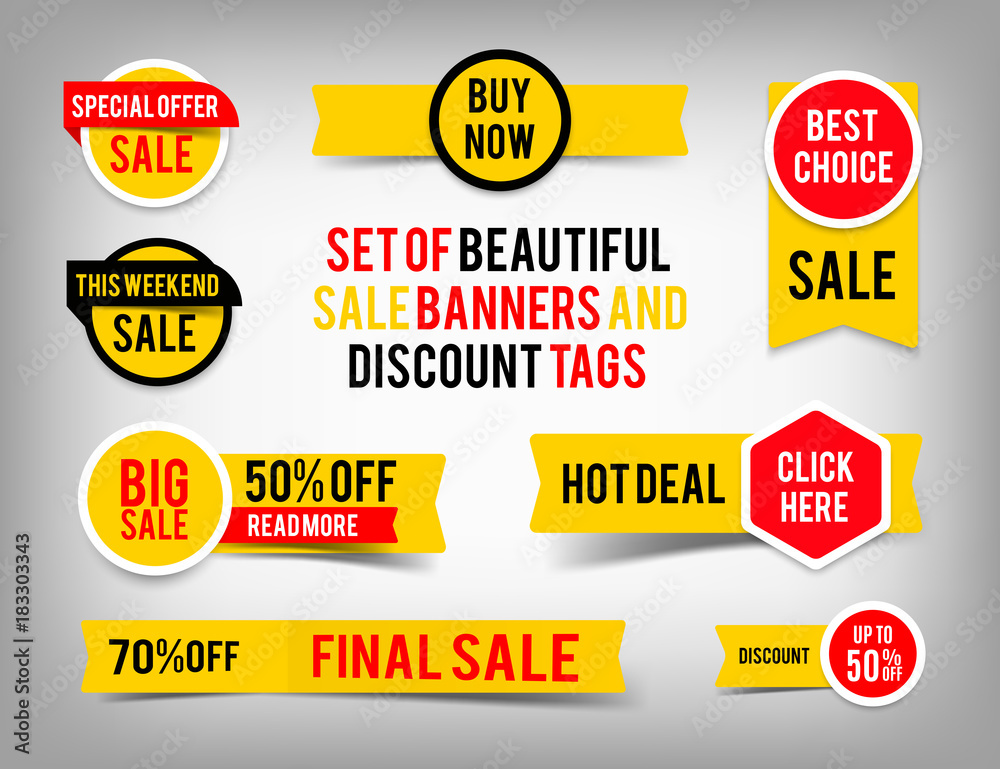 Set of banner elements, vector offer tag collection, discount label ...