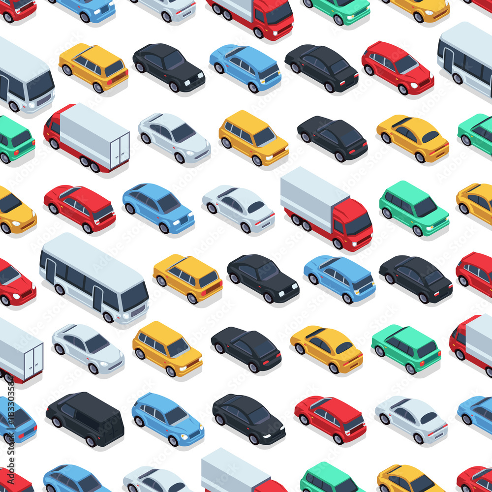 Urban cars seamless texture. Vector background. Isometric cars Stock ...