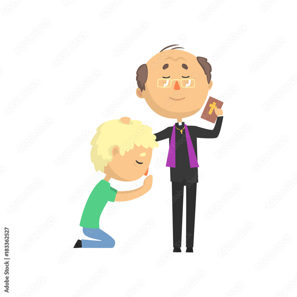 Priest character blessing praying man, catholic preacher, holy father ...