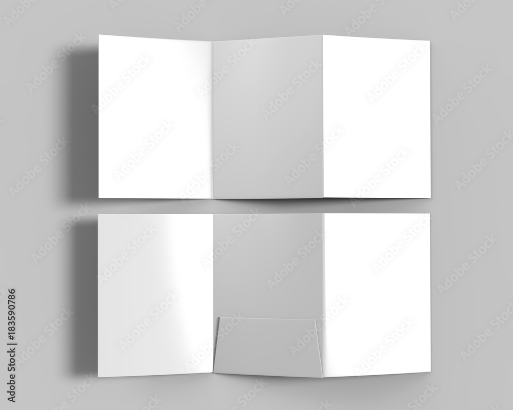 Tri-fold Blank white reinforced A4 single pocket folder catalog on grey ...
