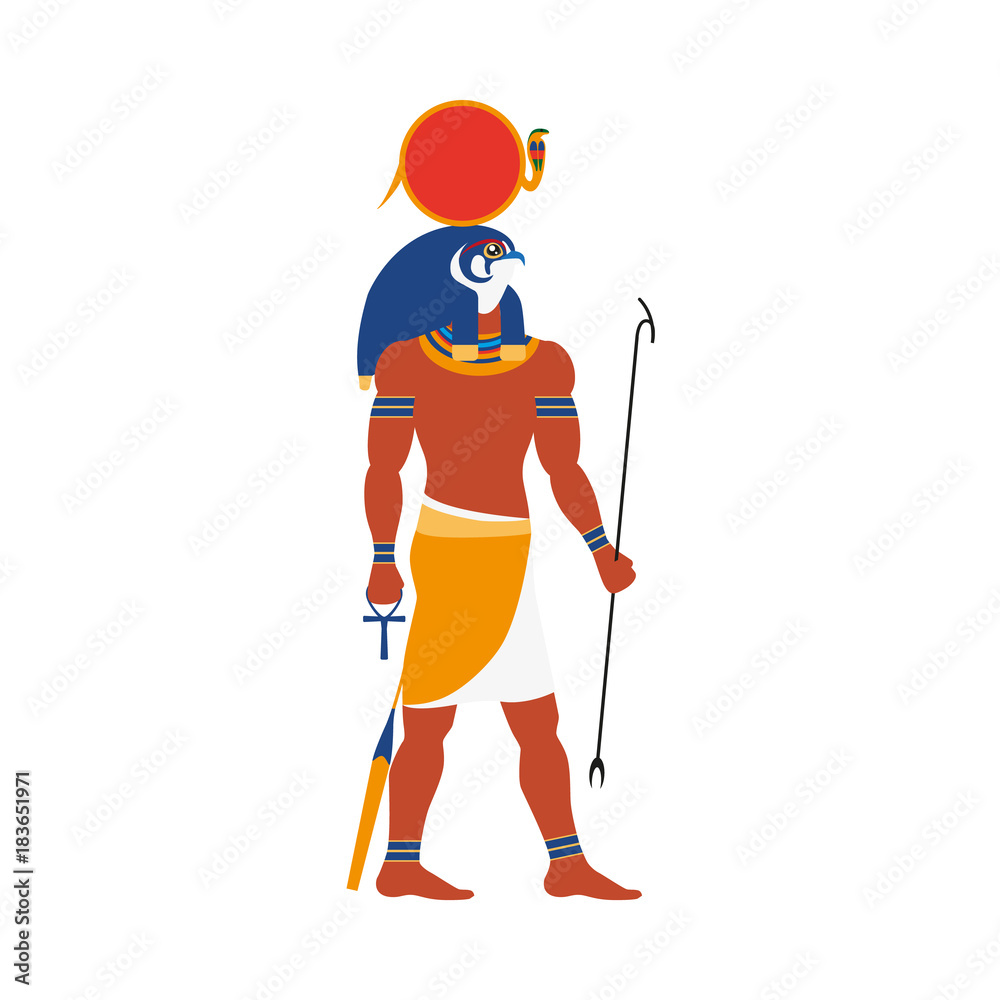Ra, god of noon sun in ancient Egypt religion, flat cartoon vector ...