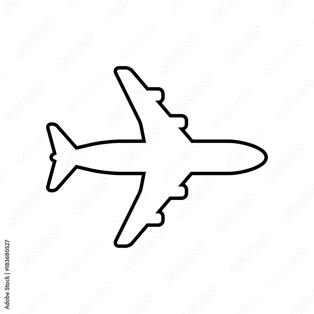 Icono plano linea avion negro en fondo blanco Stock Vector | Adobe Stock