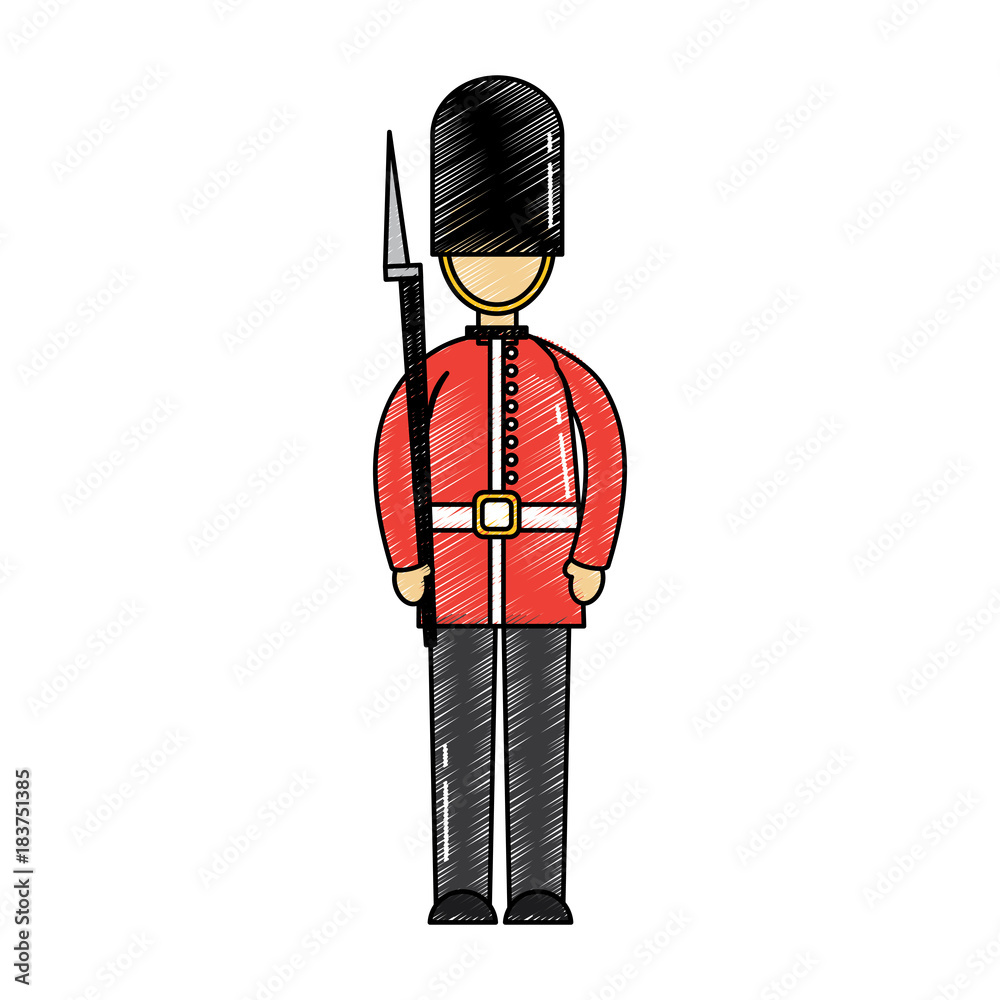 cartoon soldier of a queen guard royal in traditional uniform vector ...