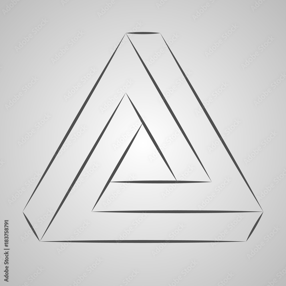Sketch paradox triangle. Vector trigon. Penrose shape on gray ...