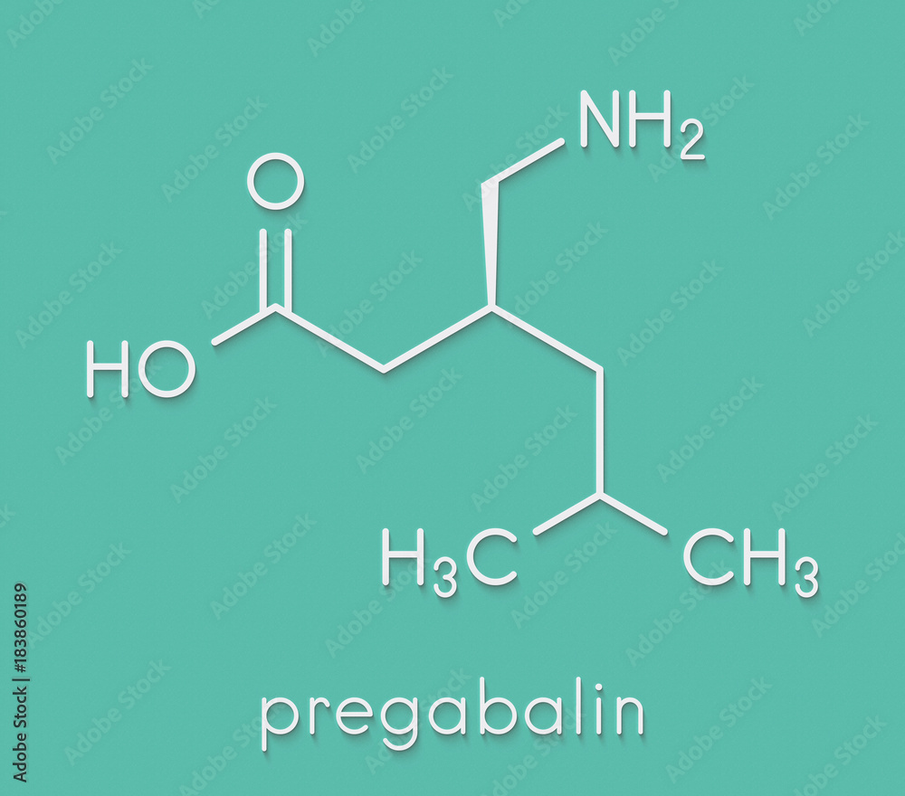 Pregabalin epilepsy and fibromyalgia drug molecule. Skeletal formula ...