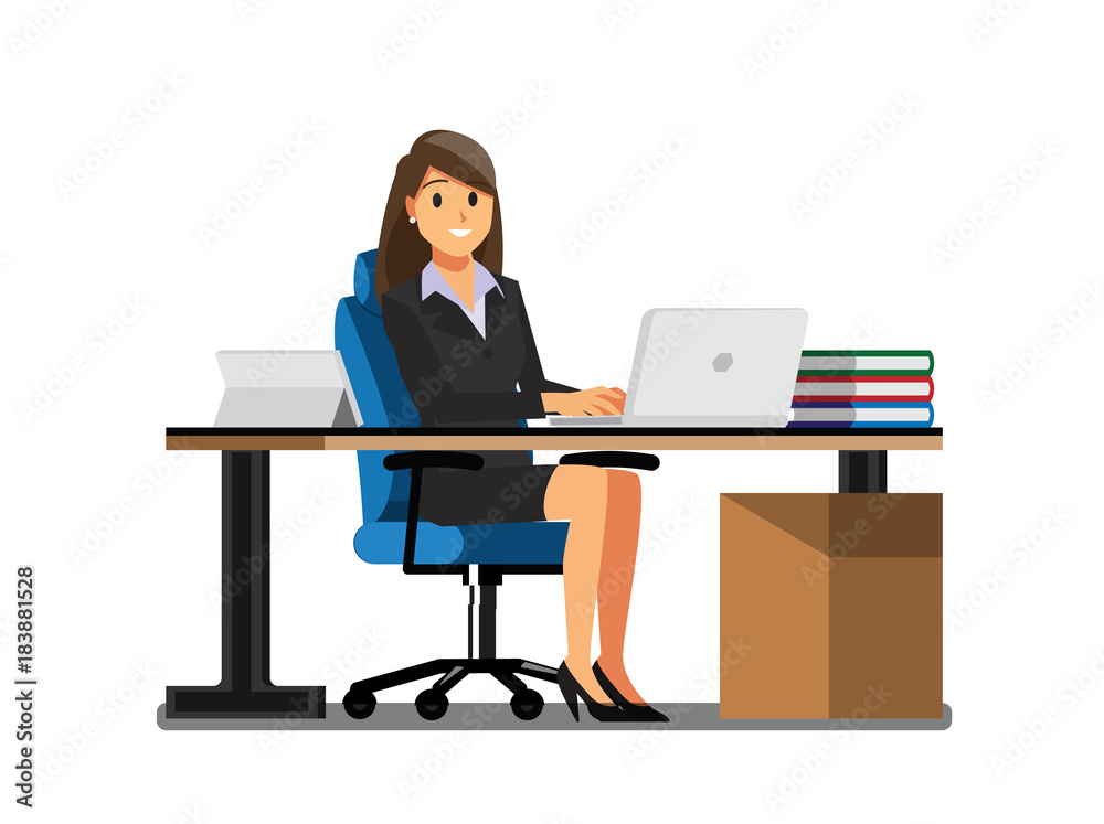 business women People Desk,Vector illustration cartoon character Stock ...